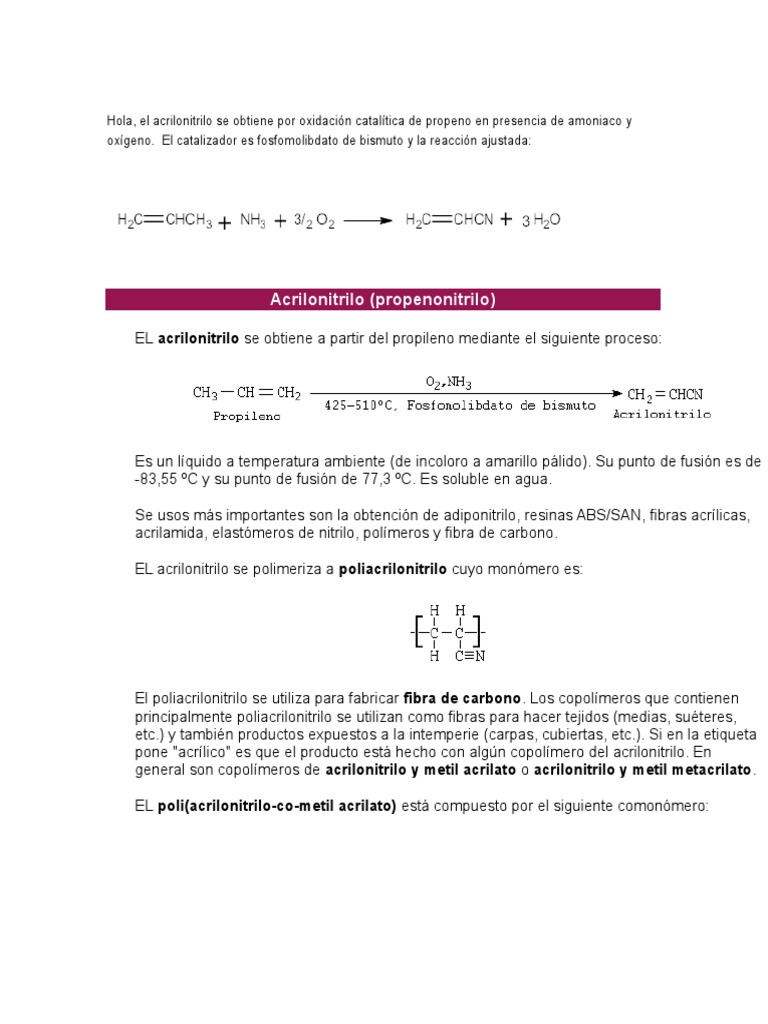 Acrilonitrilo | PDF | Compuestos químicos | Sustancias químicas