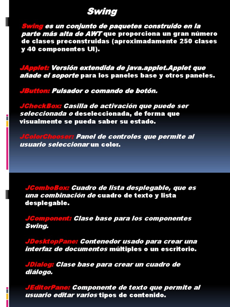 Swing | PDF | Java (lenguaje de programación) | Interfaces gráficas de usuario