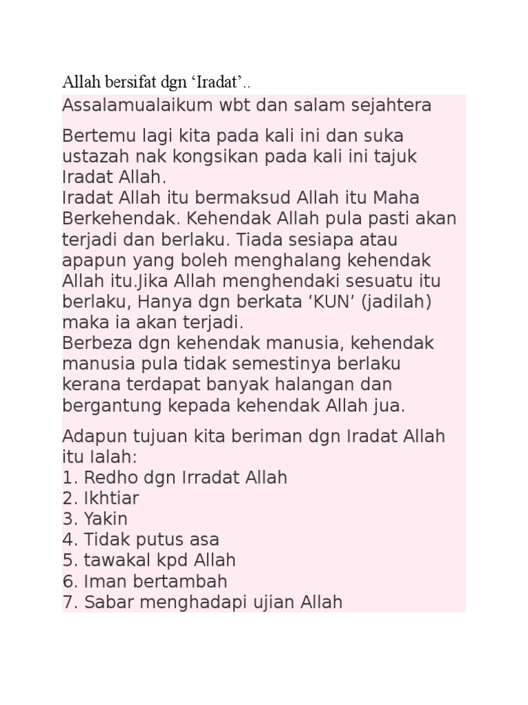Nota Sifat Allah Iradah | PDF