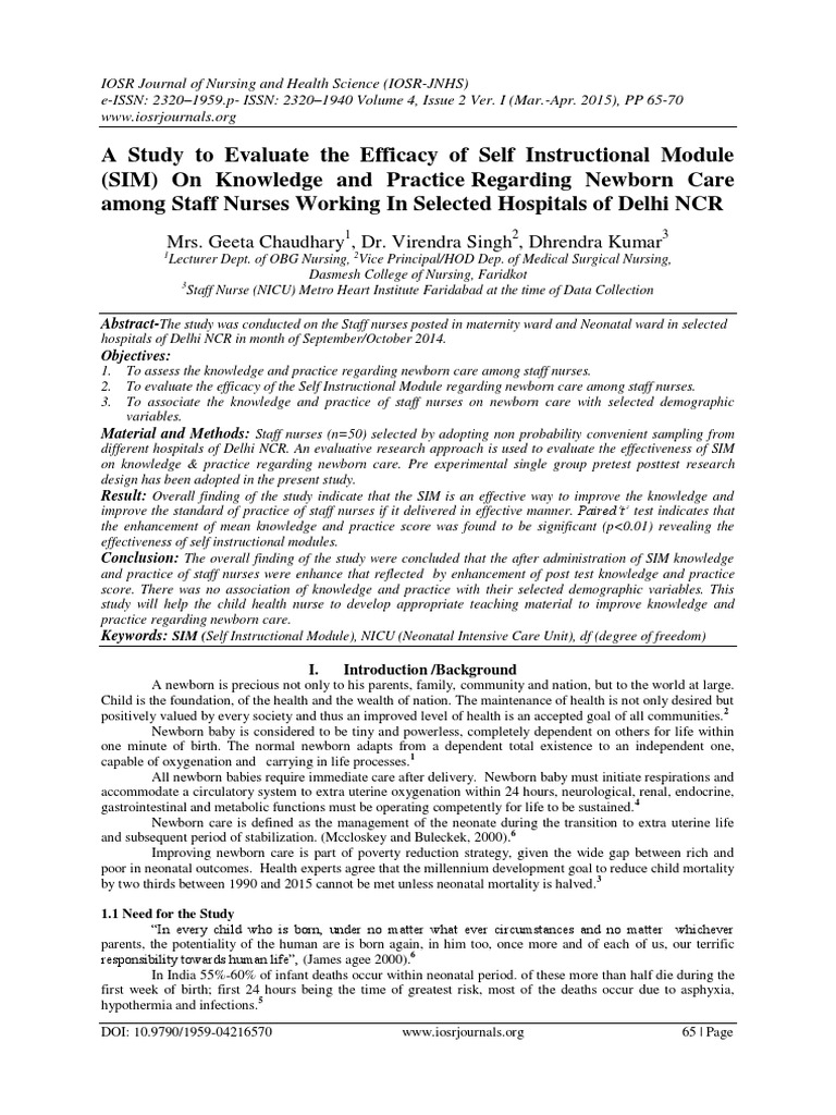 A Study To Evaluate The Efficacy of Self Instructional Module (SIM) On ...