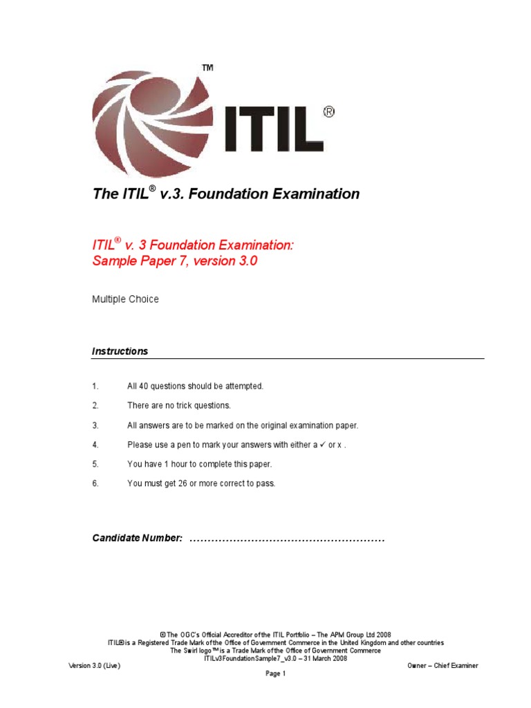 ITIL v3 Foundation Examination Sample Paper 7 v3 | PDF | Itil | Business