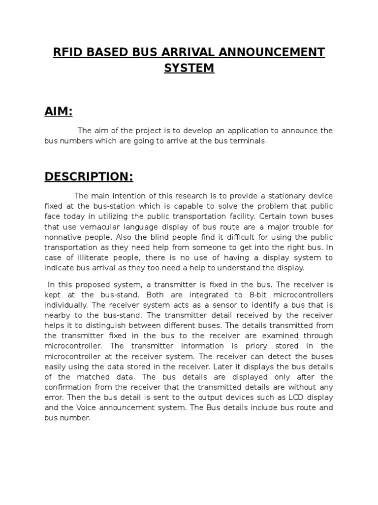 Rfid Based Bus Arrival Announcement System | PDF