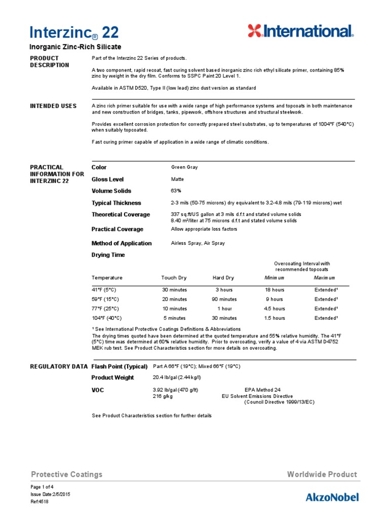 Interzinc 22: Inorganic Zinc-Rich Silicate | PDF
