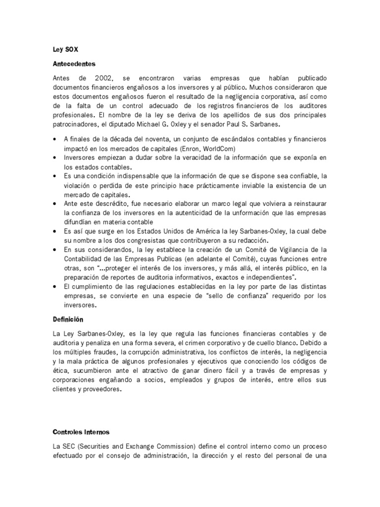 Ley Sox | PDF | Sarbanes-Oxley | Economias