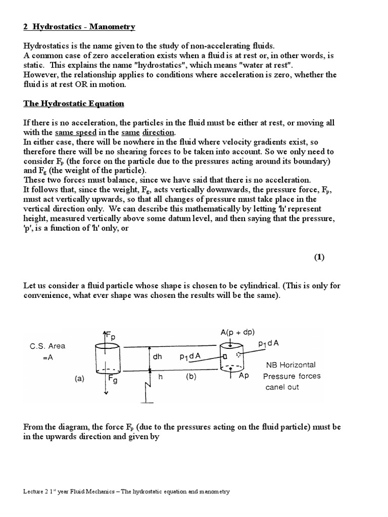 The Hydrostatic Equation | Pressure Measurement | Pressure