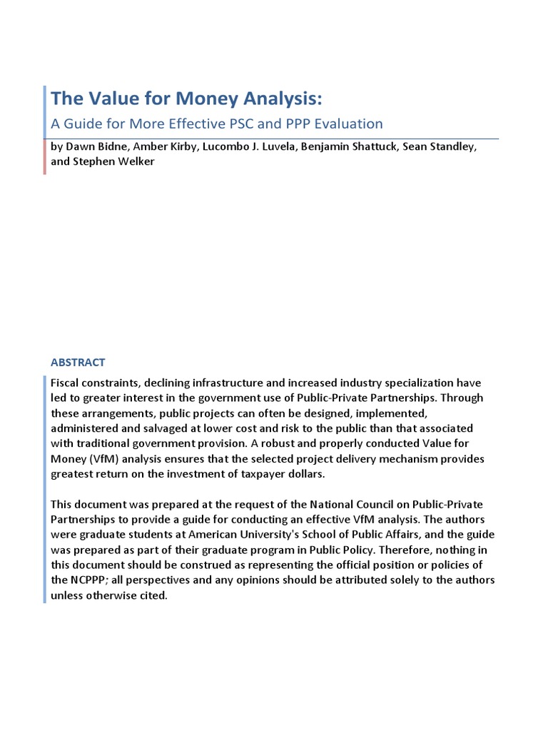 Value For Money Analysis | PDF | Public–Private Partnership ...