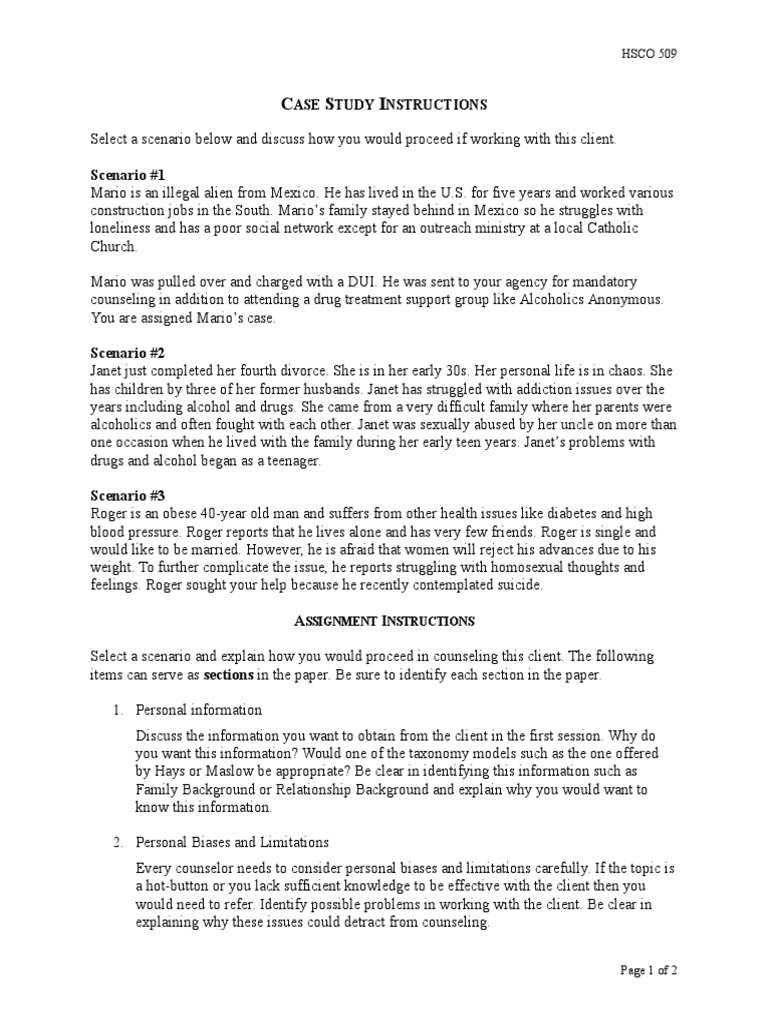Case Study Instructions | PDF | Citation | Substance Abuse