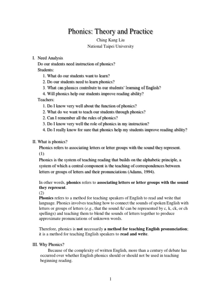 Phonics Theory and Practice: The Great Debate | PDF | Phonics ...