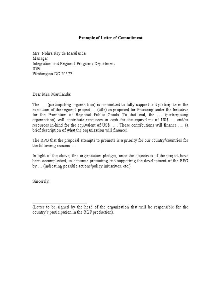 Letter of Commitment | PDF | Finance & Money Management | Social Science