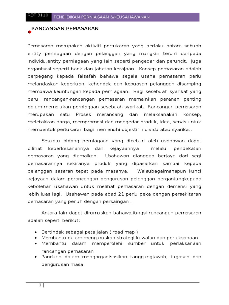 RANCANGAN PEMASARAN UNTUK USAHAWAN | PDF