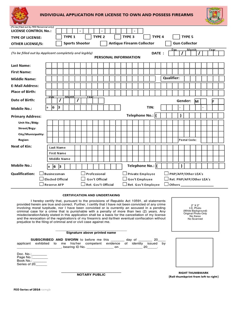 Firearm License Application Form | PDF | Law