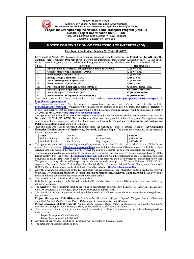 Notice For Invitation of Expression of Interest (Eoi) | PDF | Business