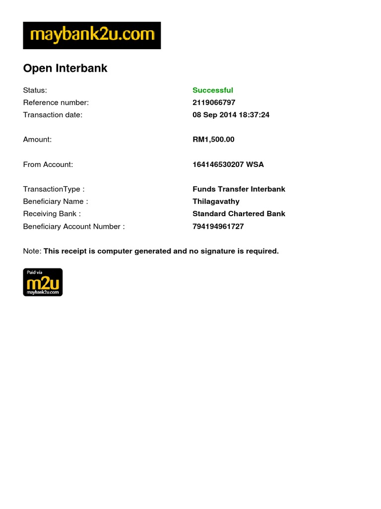 Interbank Funds Transfer Receipt | PDF