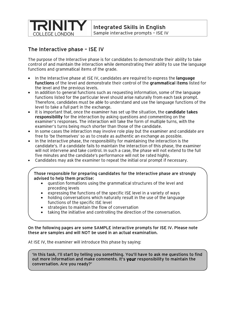 ISE IV Interactive Prompts Guide | PDF | Test (Assessment) | Communication