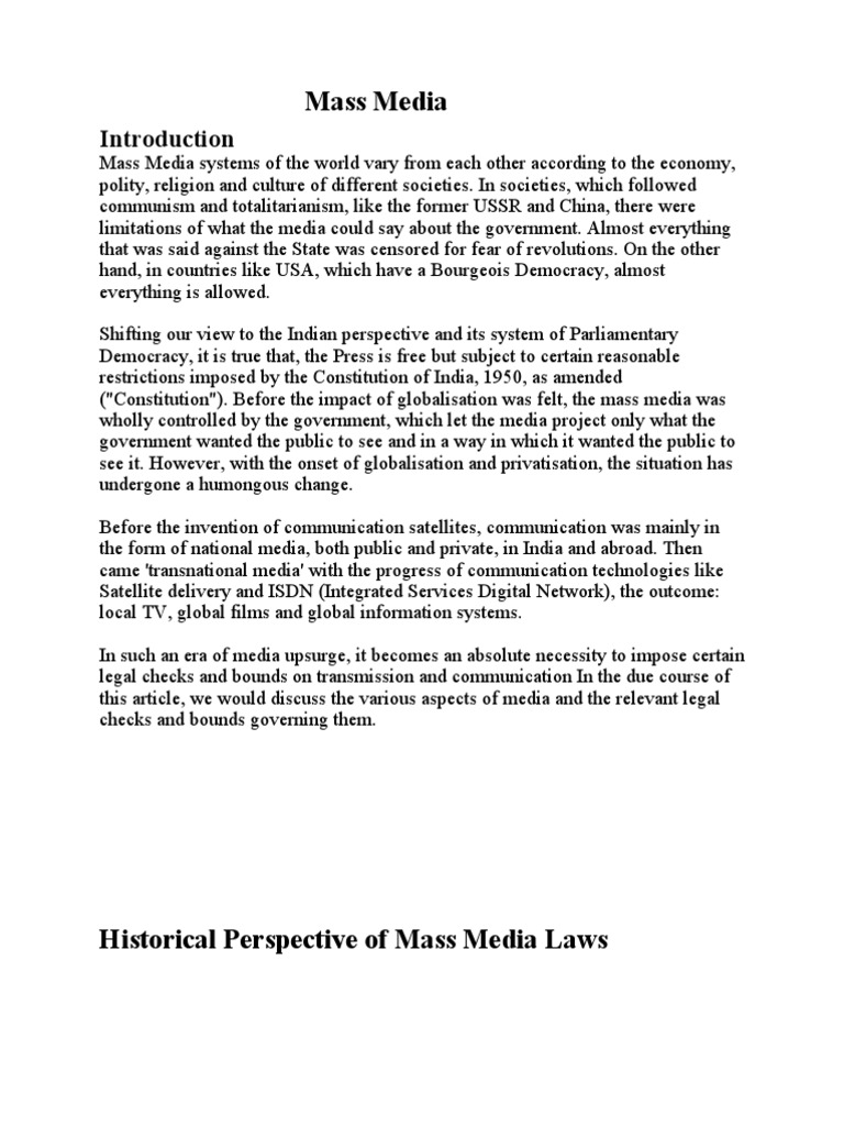 Historical Perspective of Mass Media Laws | PDF | Freedom Of The Press ...