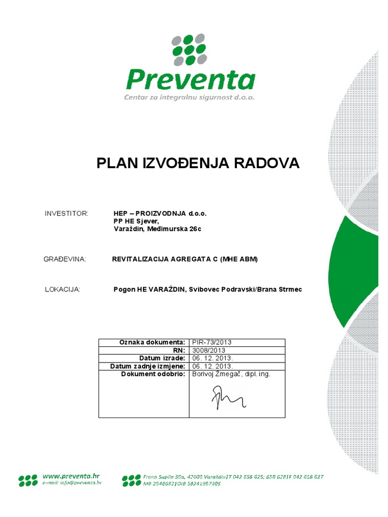 Plan Izvođenja Radova Vunic | PDF