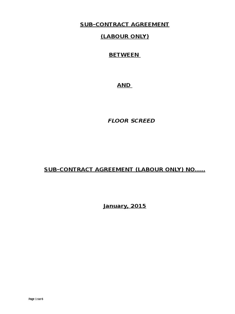 Sub-Contract Agreement (Labour Only) : Floor Screed | PDF