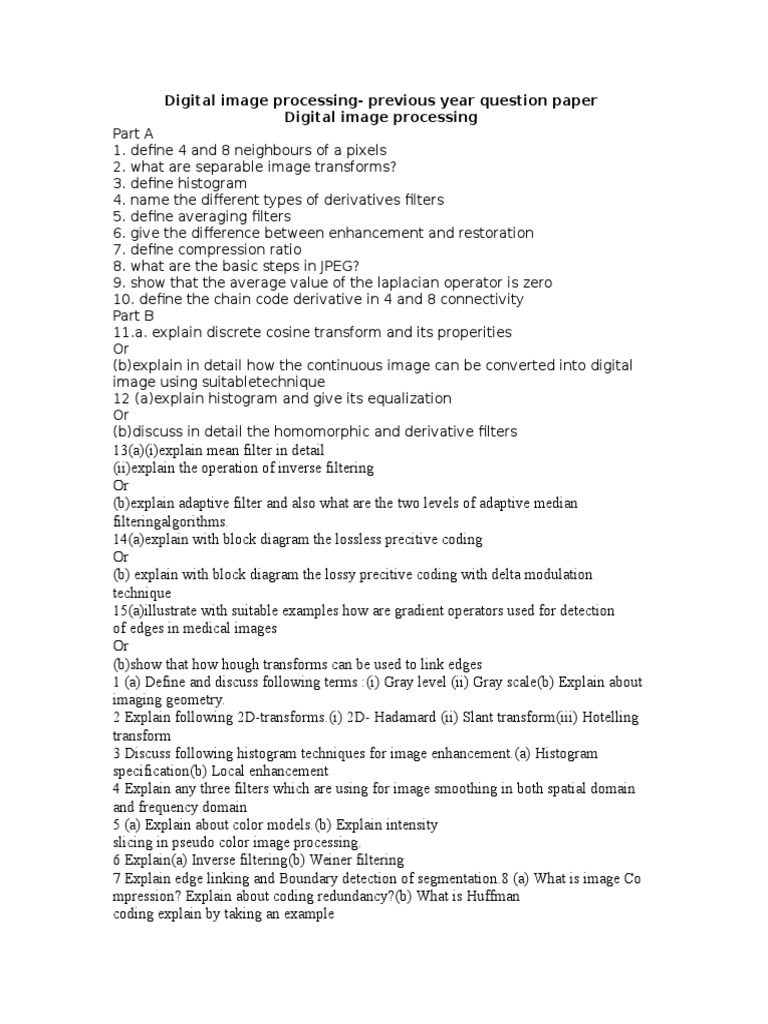 Digital Image Processing Questions | PDF | Discrete Fourier Transform | Data Compression