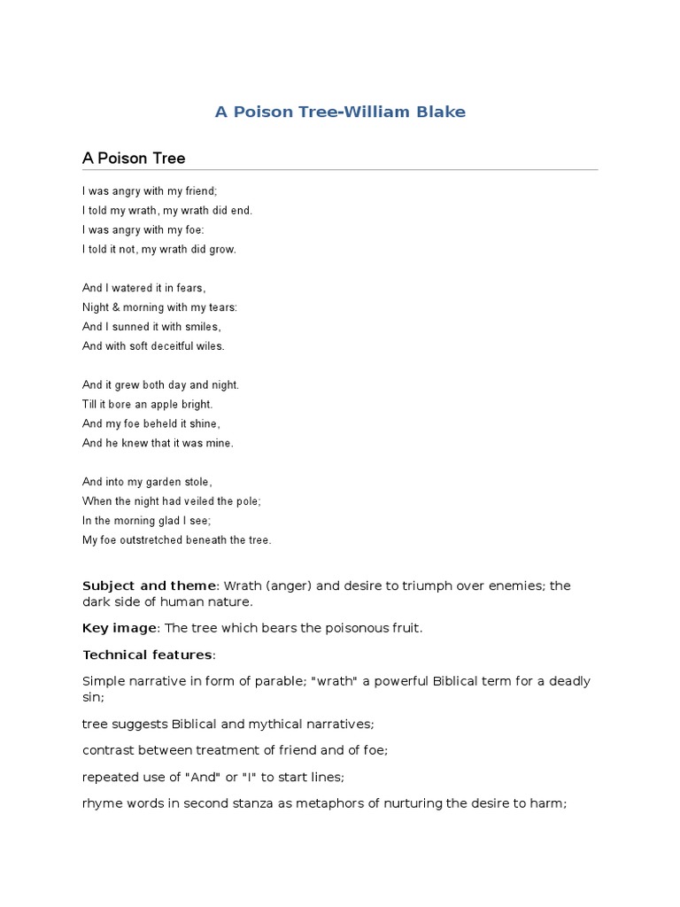 A Poison Tree | PDF | Anger | Poetry