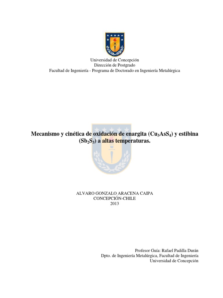 Tesis Mecanismo y Cinética de Oxidación de Enargita(Cu3AsS4).Image ...
