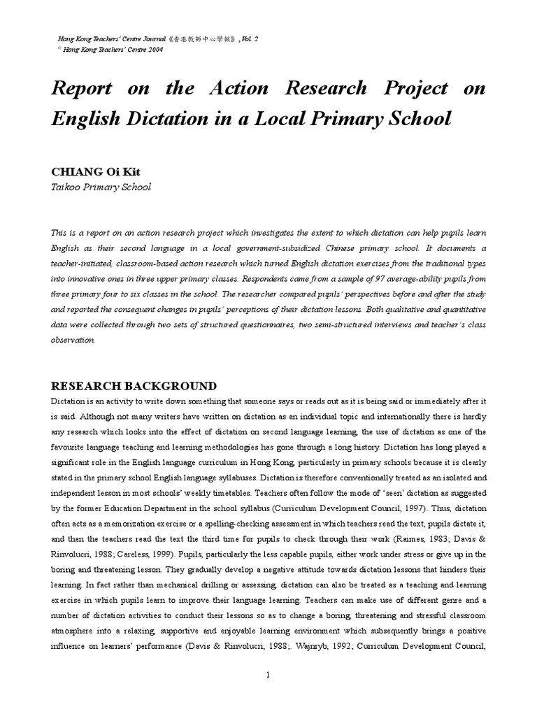 Action Research Dictation Sample | PDF | Action Research | Qualitative ...