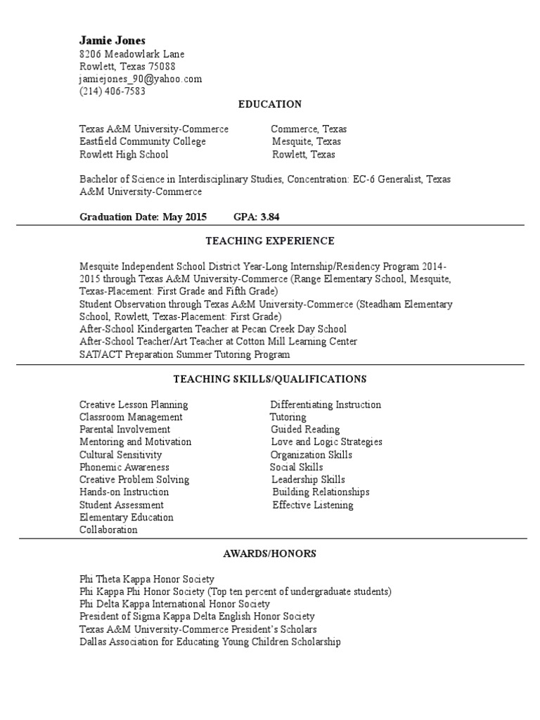 Jamie Jones - Elementary Education Resume | PDF | Career & Growth