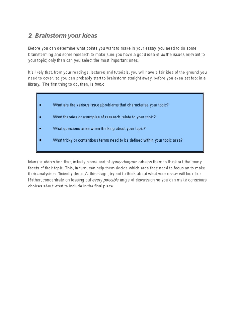 Brainstorming Techniques for Essays | PDF