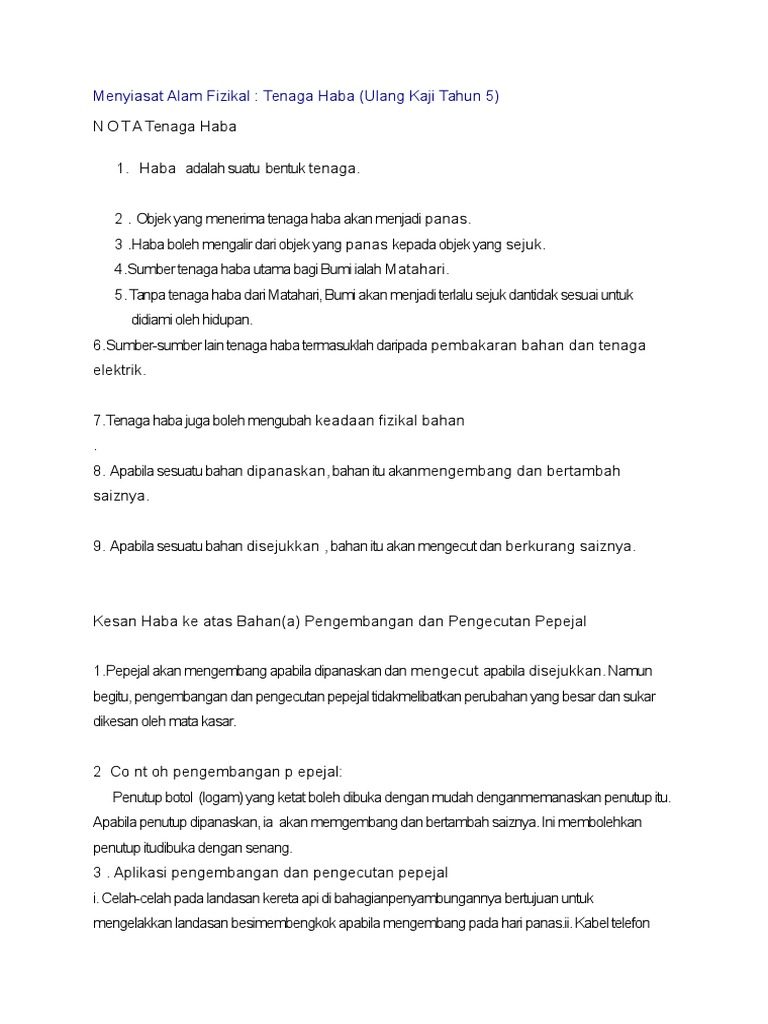 Nota Tenaga Haba Tahun 5 | PDF