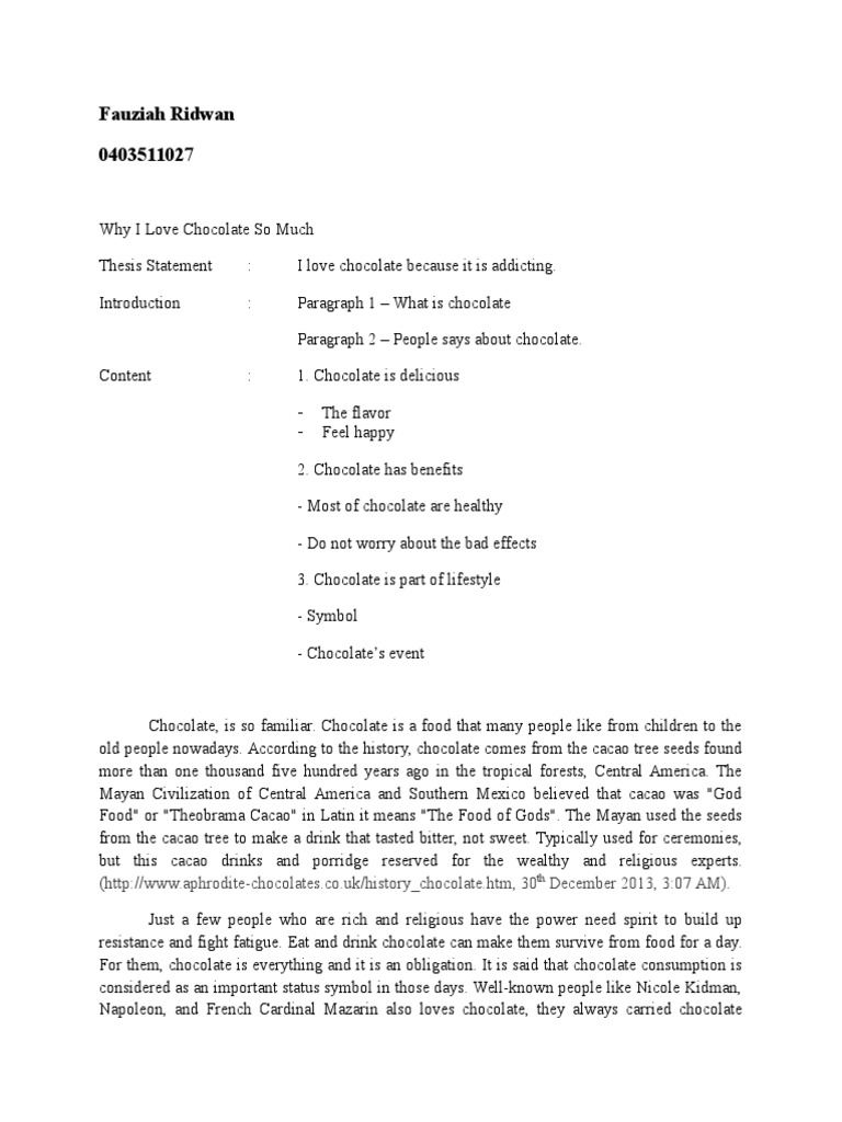 Chocolate Essay | Download Free PDF | Chocolate | Taste