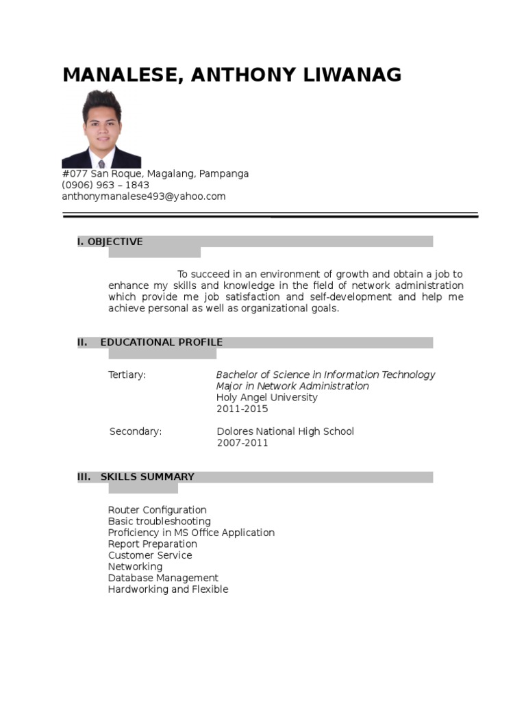 Network Administration Resume of Anthony Manalese | PDF | Computers