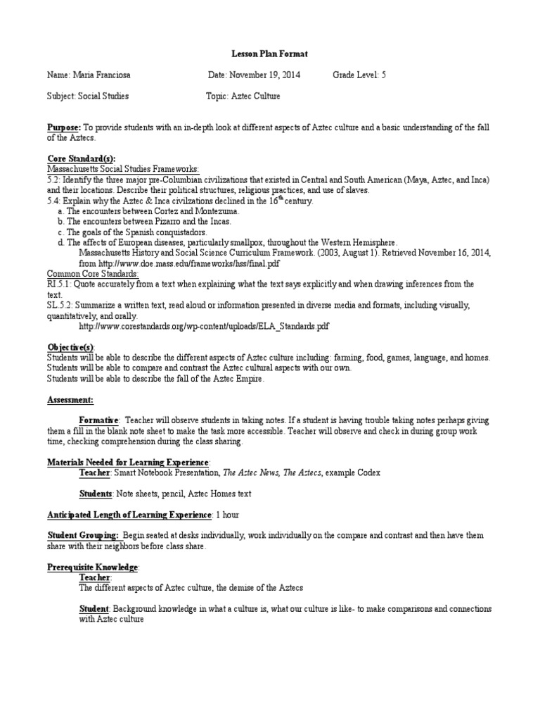 Ss Unit - Aztecs Lesson II | PDF | Aztec