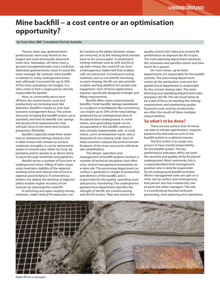 Mine Backfill - Optimisation Opportunity | PDF | Mining | Industries