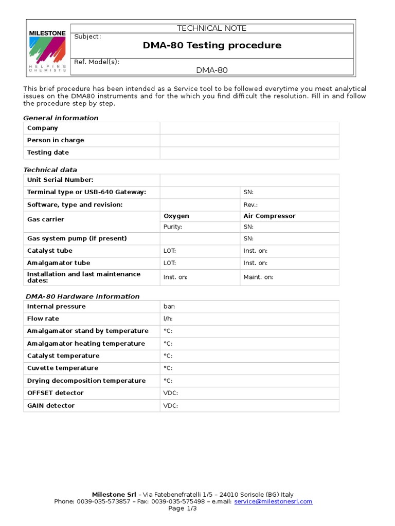 DMA-80 Testing Procedure | PDF | Thermocouple | Applied And ...