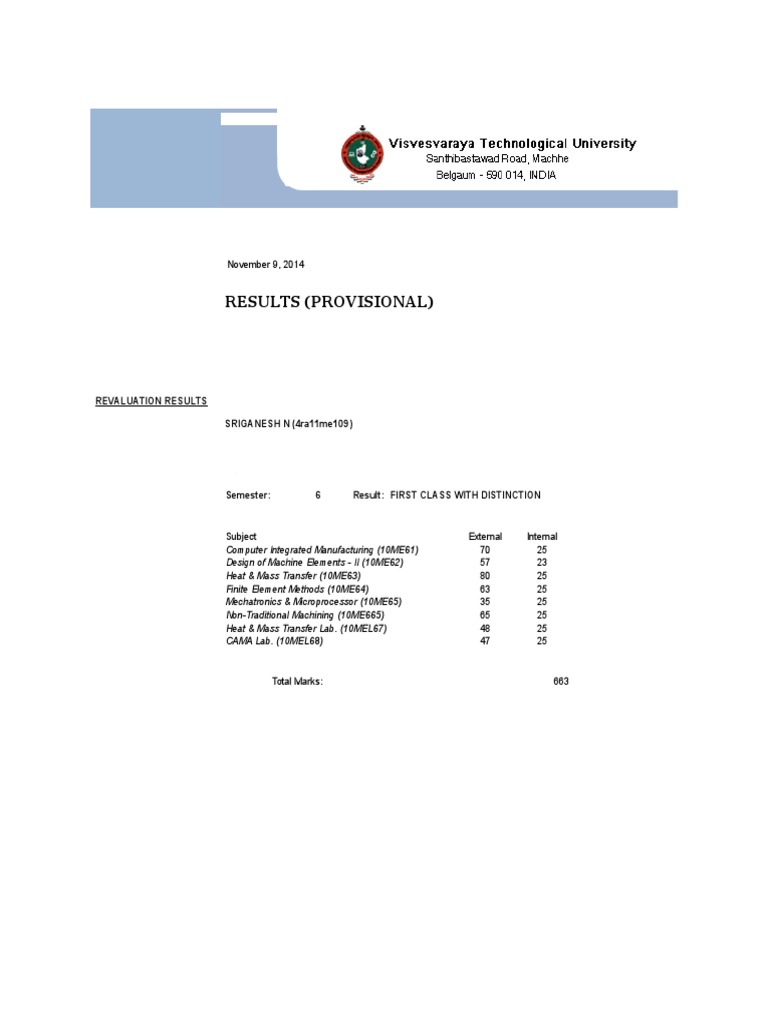 VTU 2014 Revaluation Results Announced | PDF