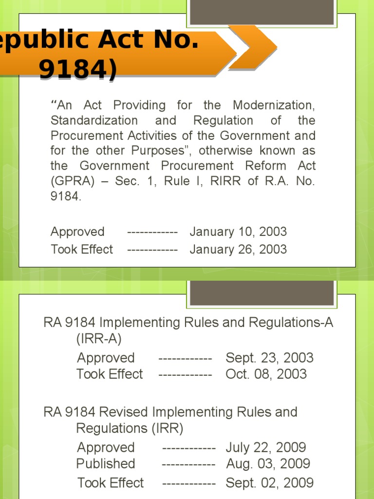 RA 9184 Presentation (ONOFS) 7-30-14 | PDF | Procurement ...