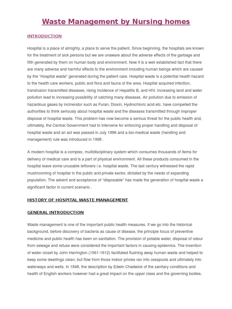 Waste Management by Nursing Homes | Download Free PDF | Waste ...