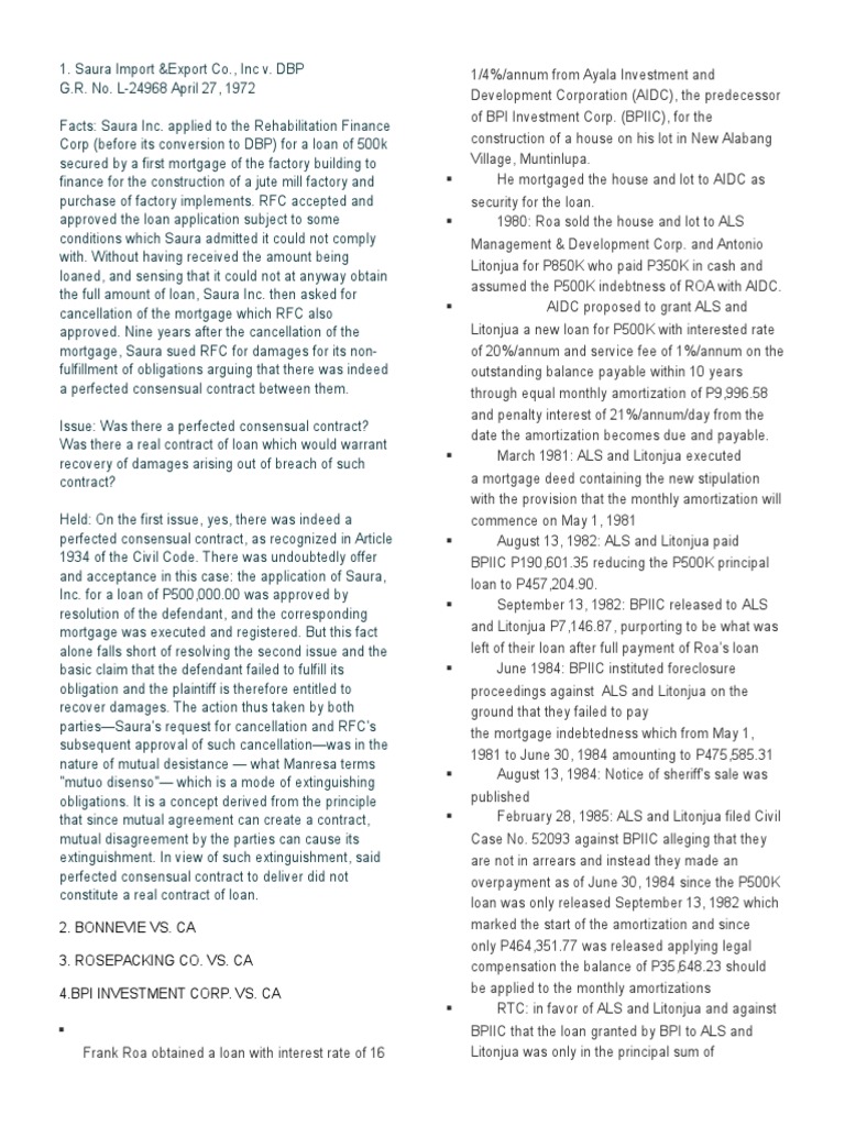 Bonnevie vs. Ca 3. Rosepacking Co. vs. Ca 4.bpi Investment Corp. vs. Ca | PDF | Loans | Mortgage ...