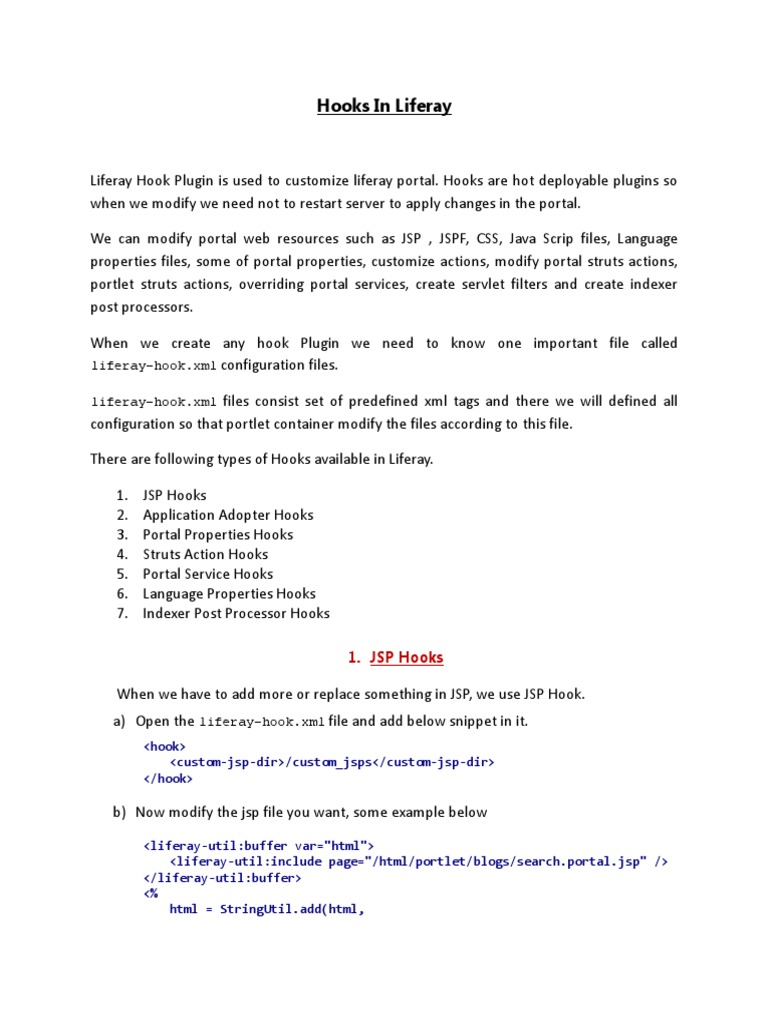 Hooks in Liferay | PDF | Java Server Pages | Html