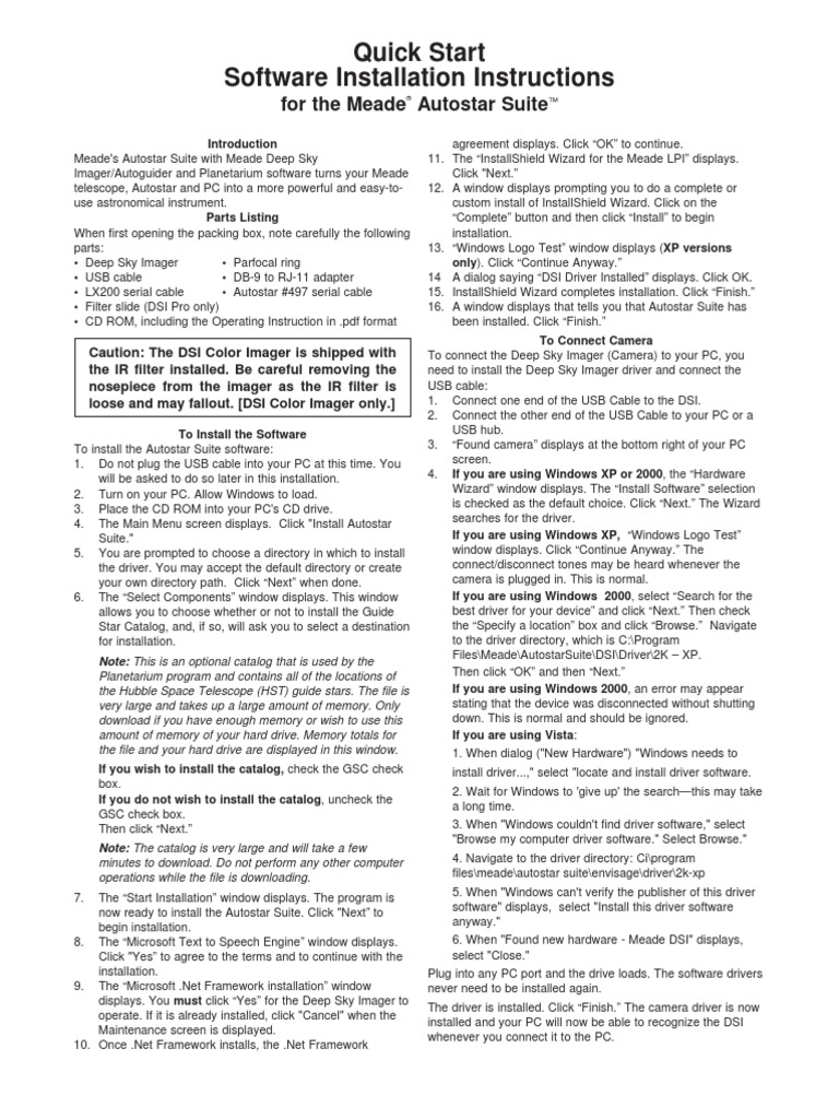 Meade Autostar Updater Quick Start Guide | PDF | Microsoft Windows ...