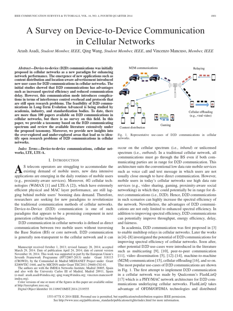 A Survey On Device-To-Device Communication in Cellular Networks | PDF ...