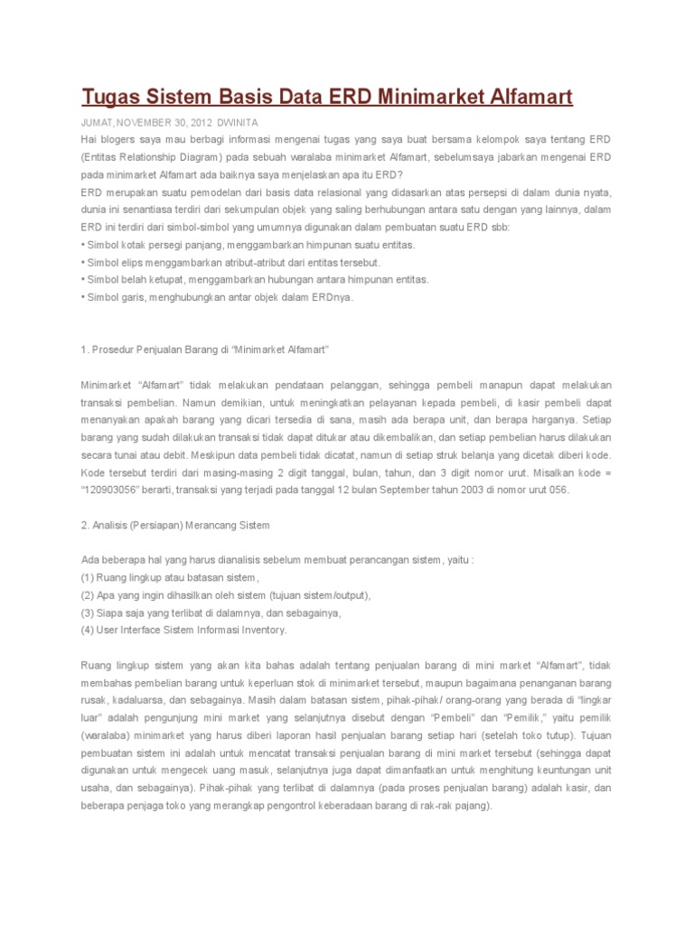 Tugas Sistem Basis Data ERD Minimarket Alfamart | PDF