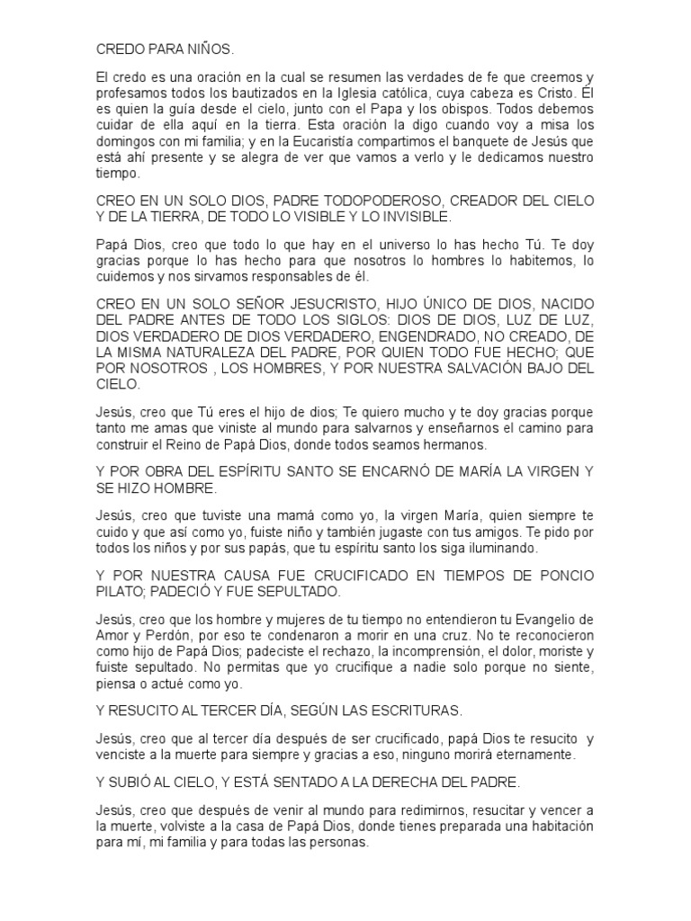 Credo para Niños | PDF | Bautismo | Jesús