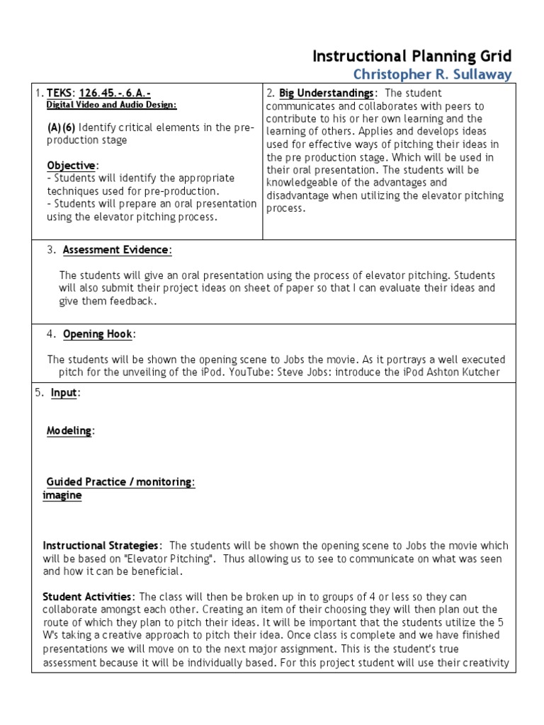 Mini Lesson Instructional Planning Grid 24 | PDF | Educational ...