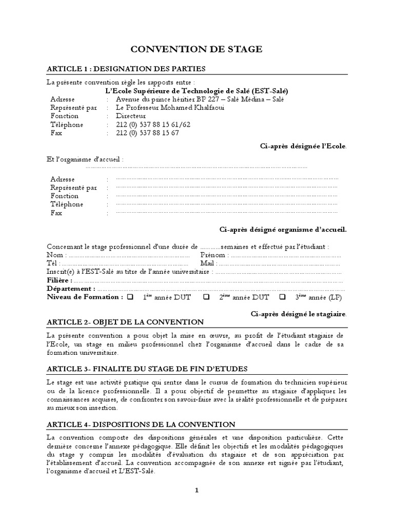 Convention de Stage | PDF | Baccalauréat universitaire | Pédagogie