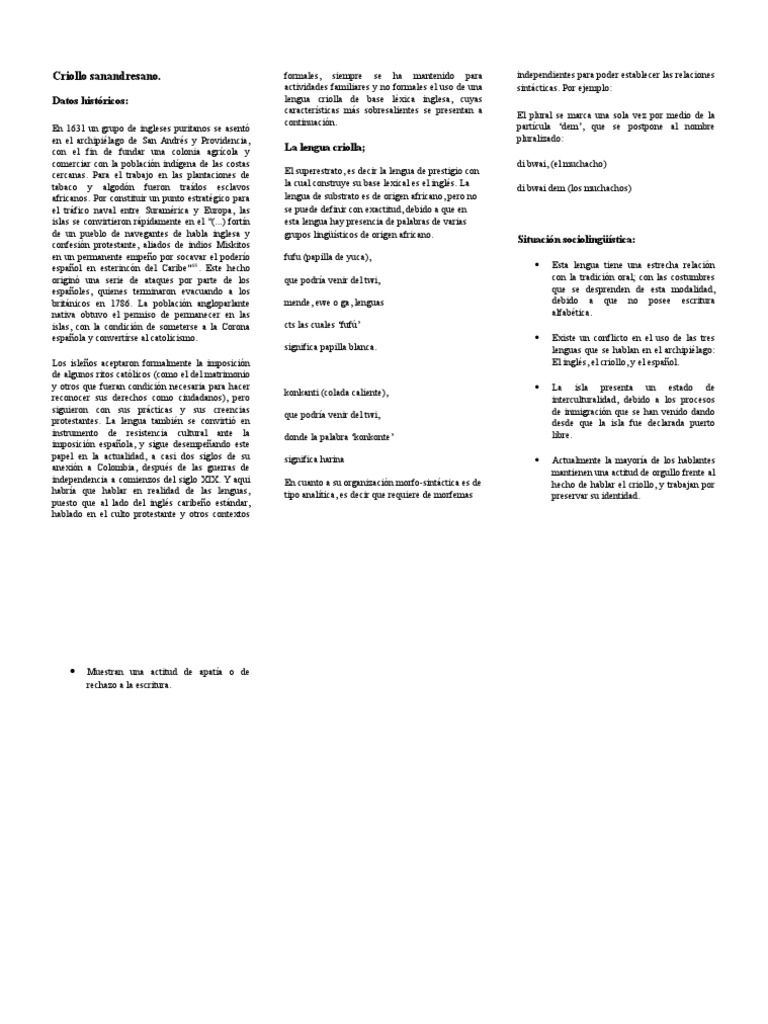 Criollo Sanandresano | Idioma inglés | España