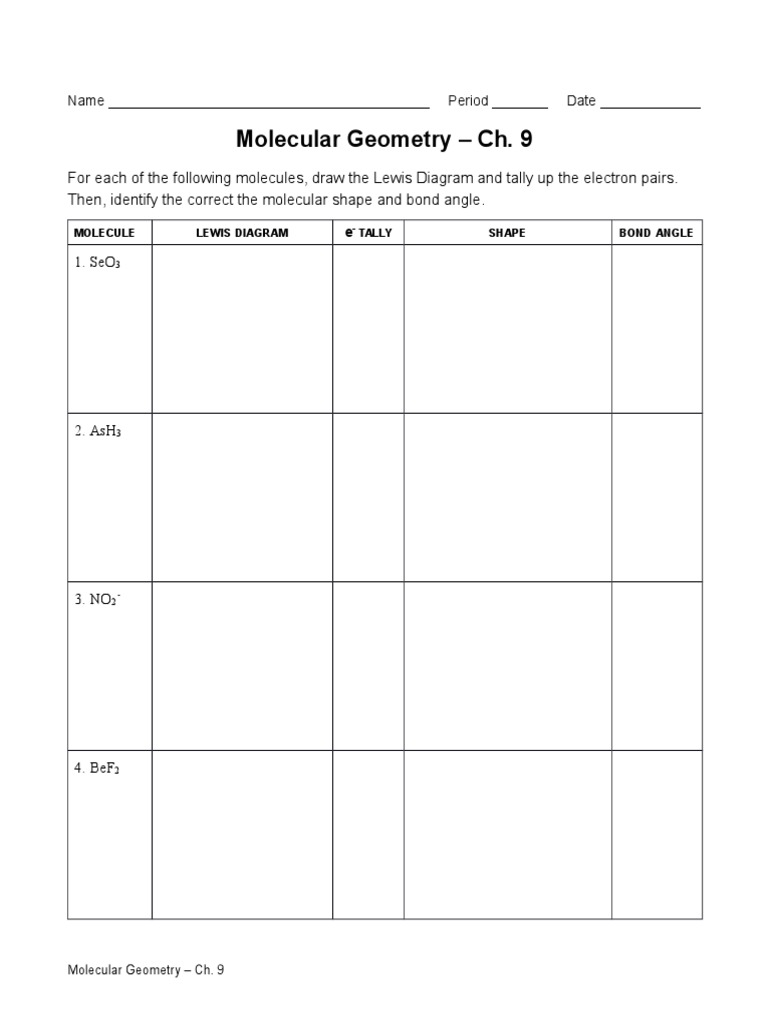Chapter 9 Worksheets | PDF | Chemical Bond | Chemical Polarity
