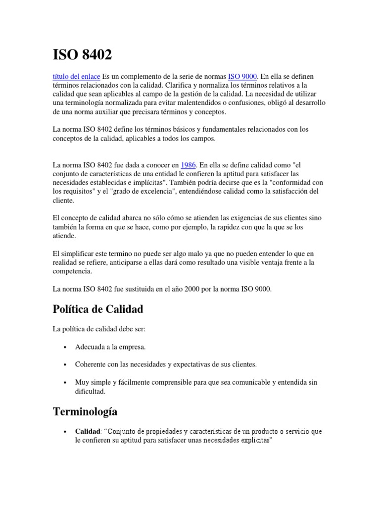 Norma ISO 8402 | PDF | Gestión de la calidad | Calidad (comercial)