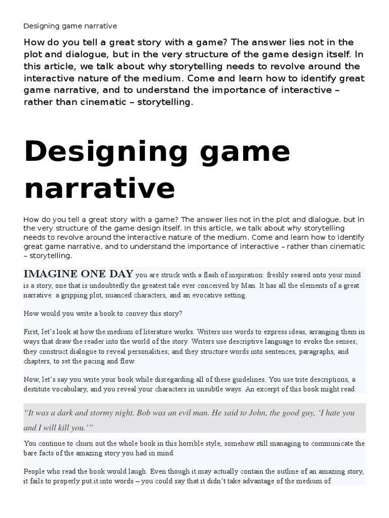 Designing Game Narrative | PDF | Narration | Storytelling