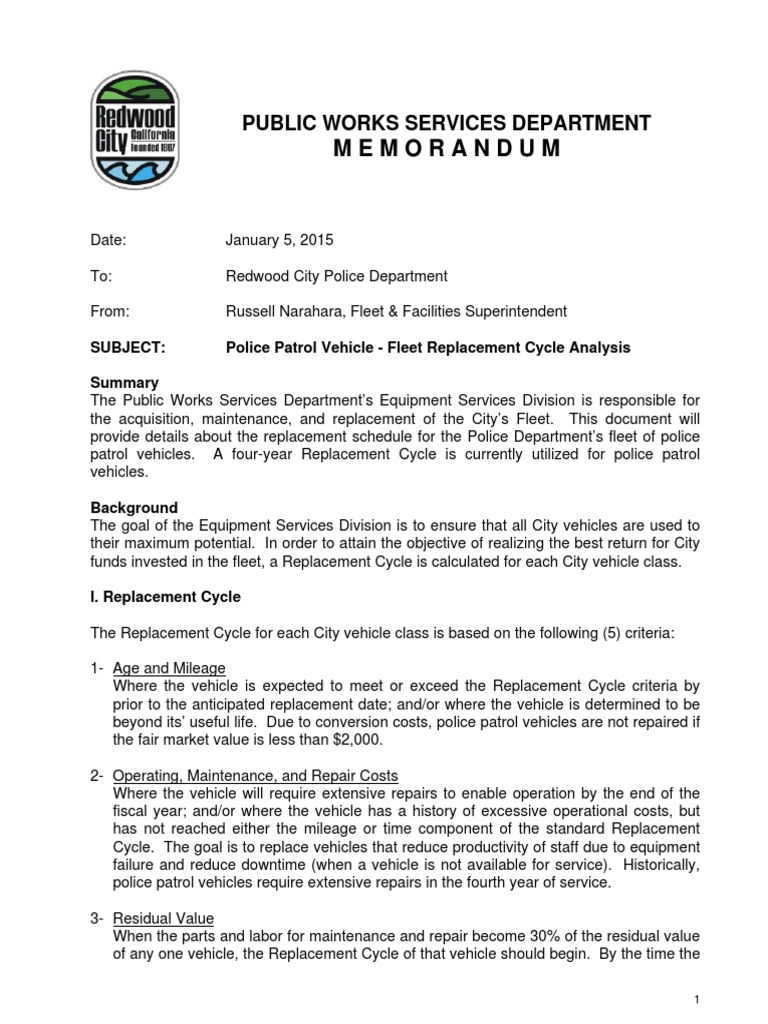 Redwood City - Public Works Memo - Police Patrol Vehicle - Fleet ...
