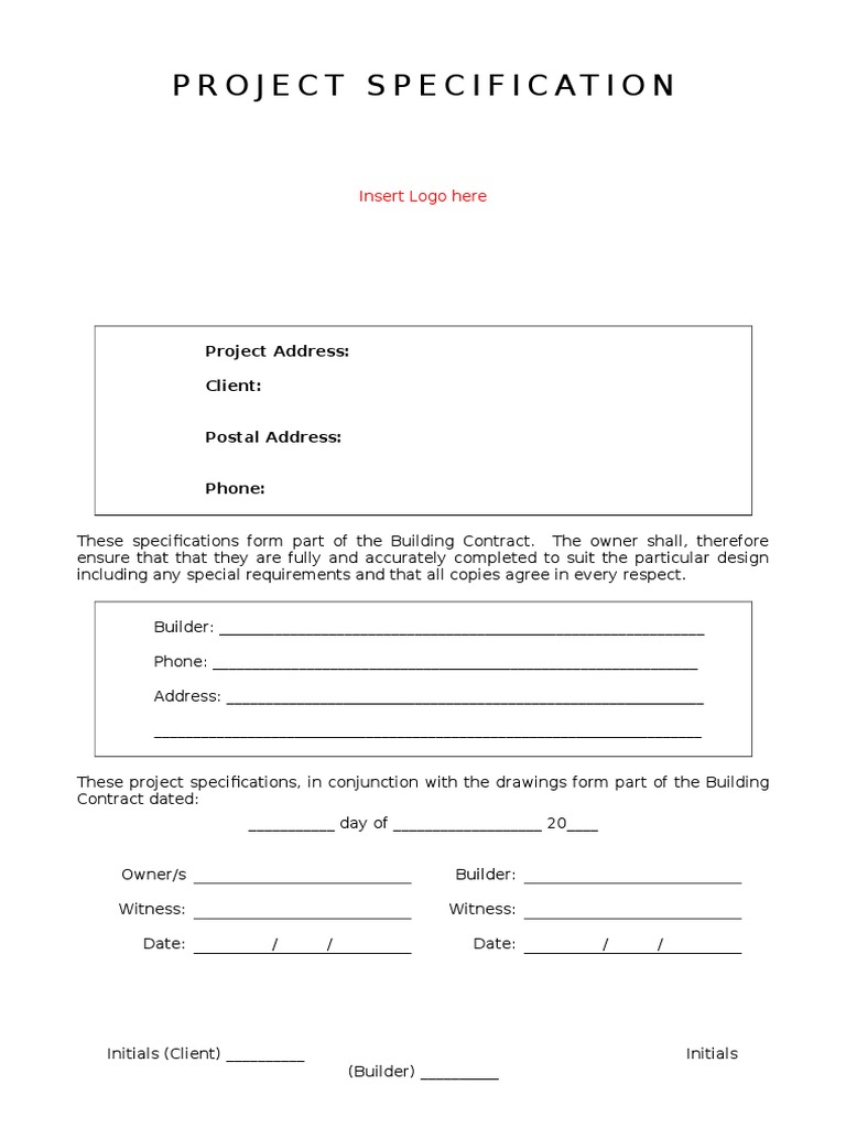 Building Contract Specification-Template | Bathroom | Cabinetry